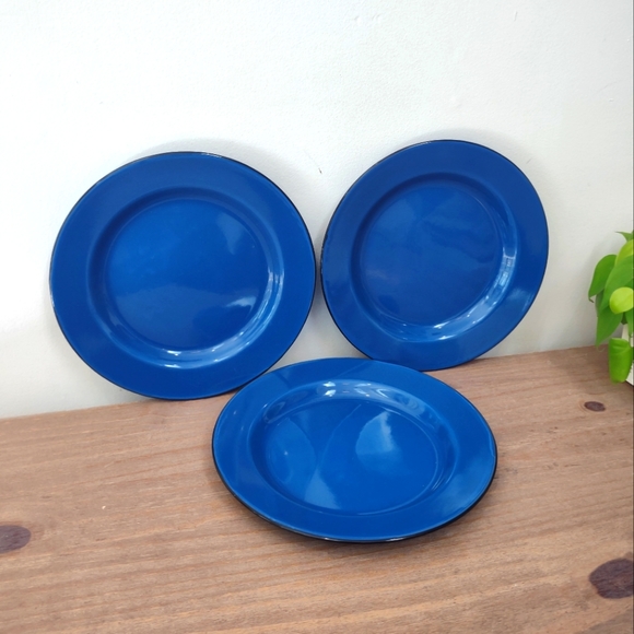 Vintage | Dining | Midcentury Modern 97s Blue Metal Enamelware Plates 3 ...